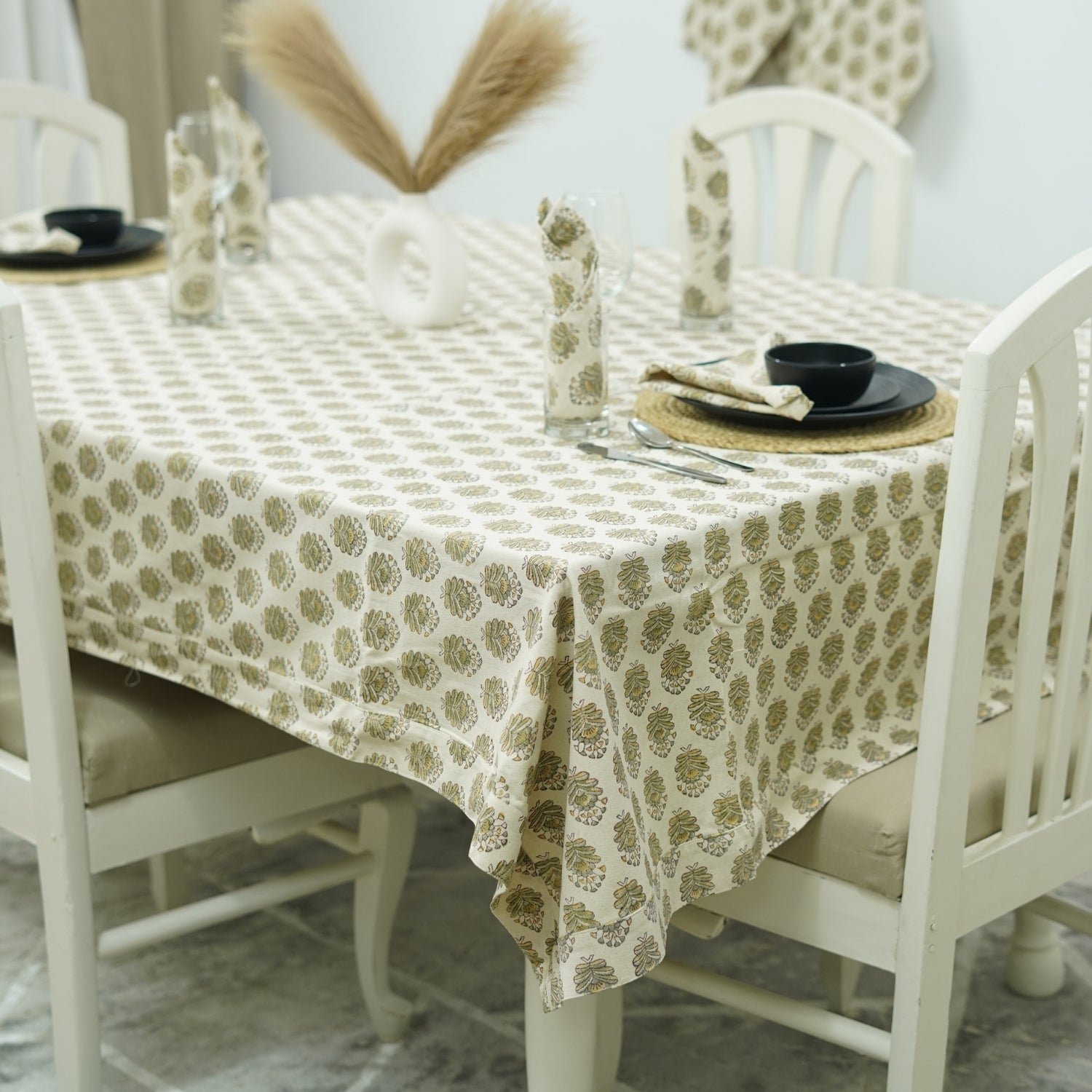 Traditional Floral Hand-Block Printed Vintage Table Cover Thick Cotton ...