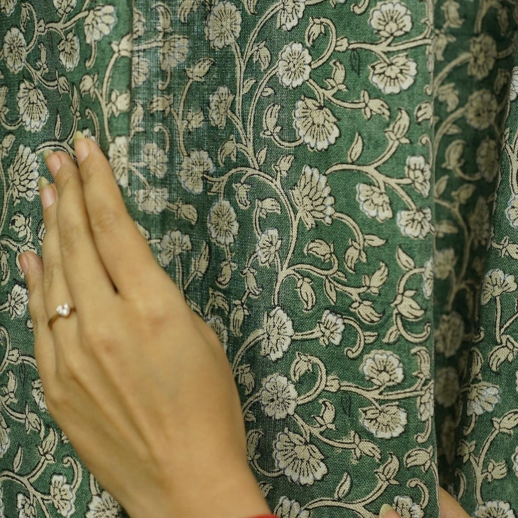 Floral Block Printed Window Curtains Valance Treatments - By Fabdivine