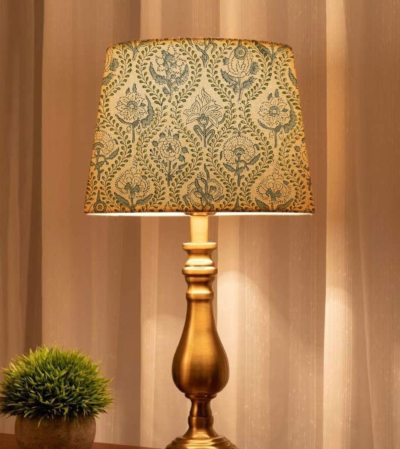 Art Deco Drum Lamp Shade in Pure Linen - Gray Floral Printed Amarbel D ...