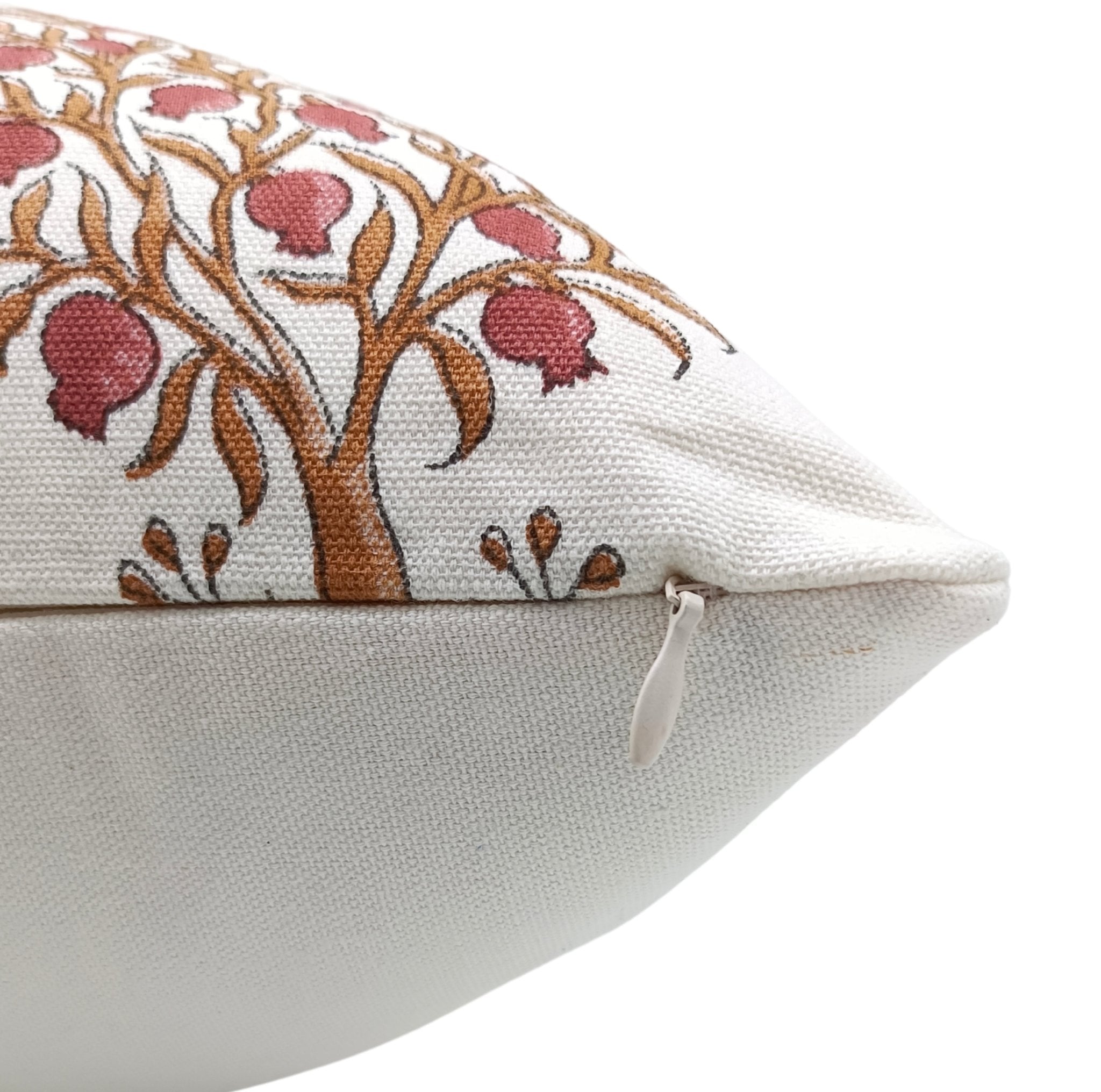 Handcrafted Thick Cotton Anar Print Red & Bronze Floral Pillow Cover ...