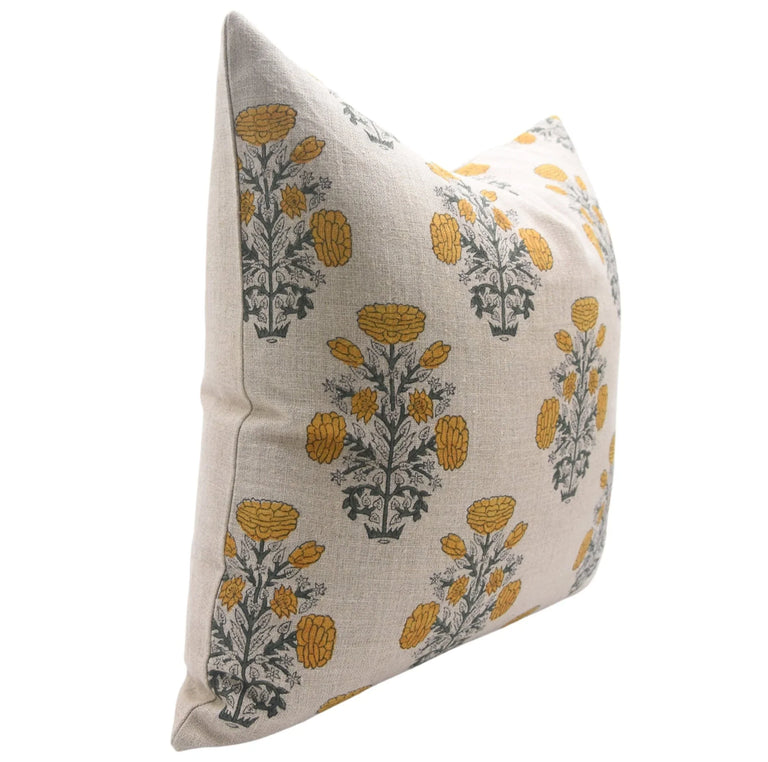 Indian Printed Swadesh Orange Floral Boho Pillow Cover In Thick Linen ...