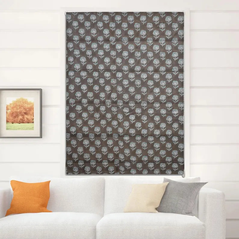 Pure Linen Bloack Print Blackout Window Blind-Rohini – Fabdivine